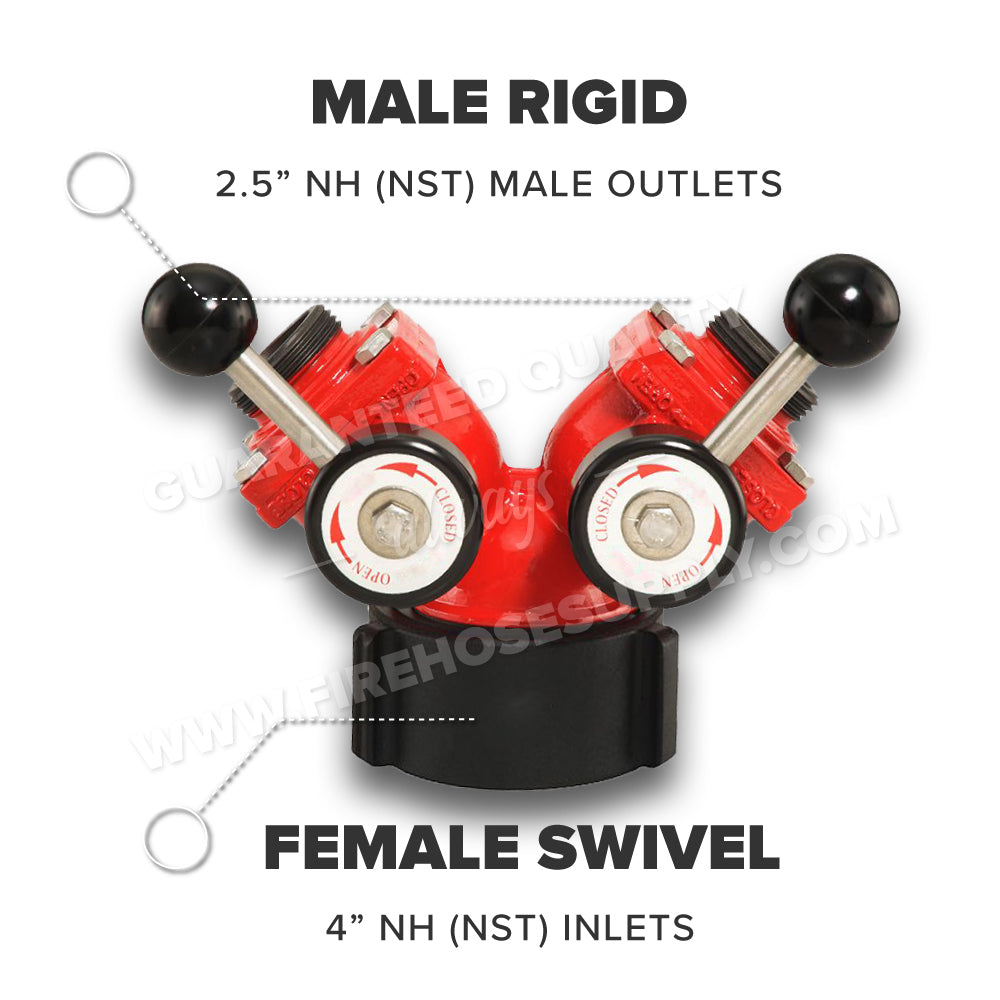 Aluminum Wye Valve 4" Female Inlet x 2-1/2" Male Outlets ...