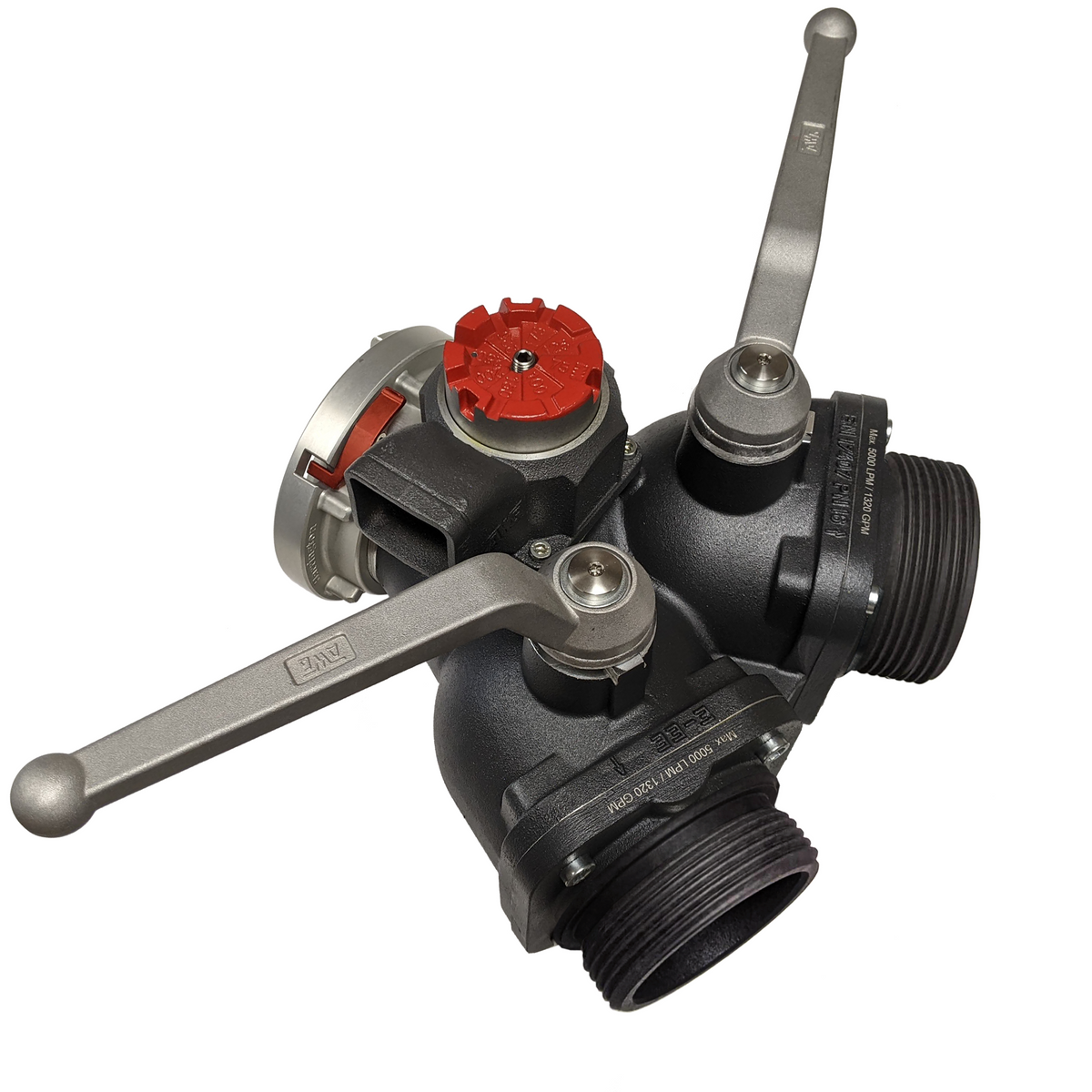 Aluminum Wye Valve 6" Storz Inlet x 4-1/2" Male Outlets ...