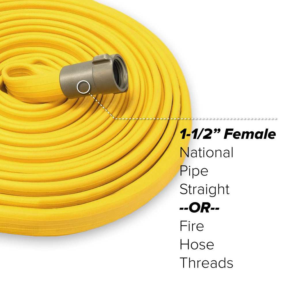 1-1/2" Inch Rubber Wildland Fire Hose (Aluminum Pipe Fittings) Yellow ...